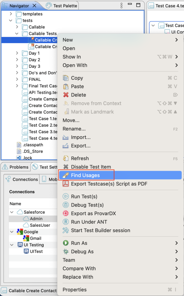 Searching Provar With Find Usages Provar Documentation