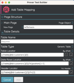 Custom Table Mapping,Table HTML | Provar Documentation